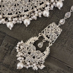 Pakistani Indian Punjabi Polki Silver Necklace Earrings Tikka Set ...