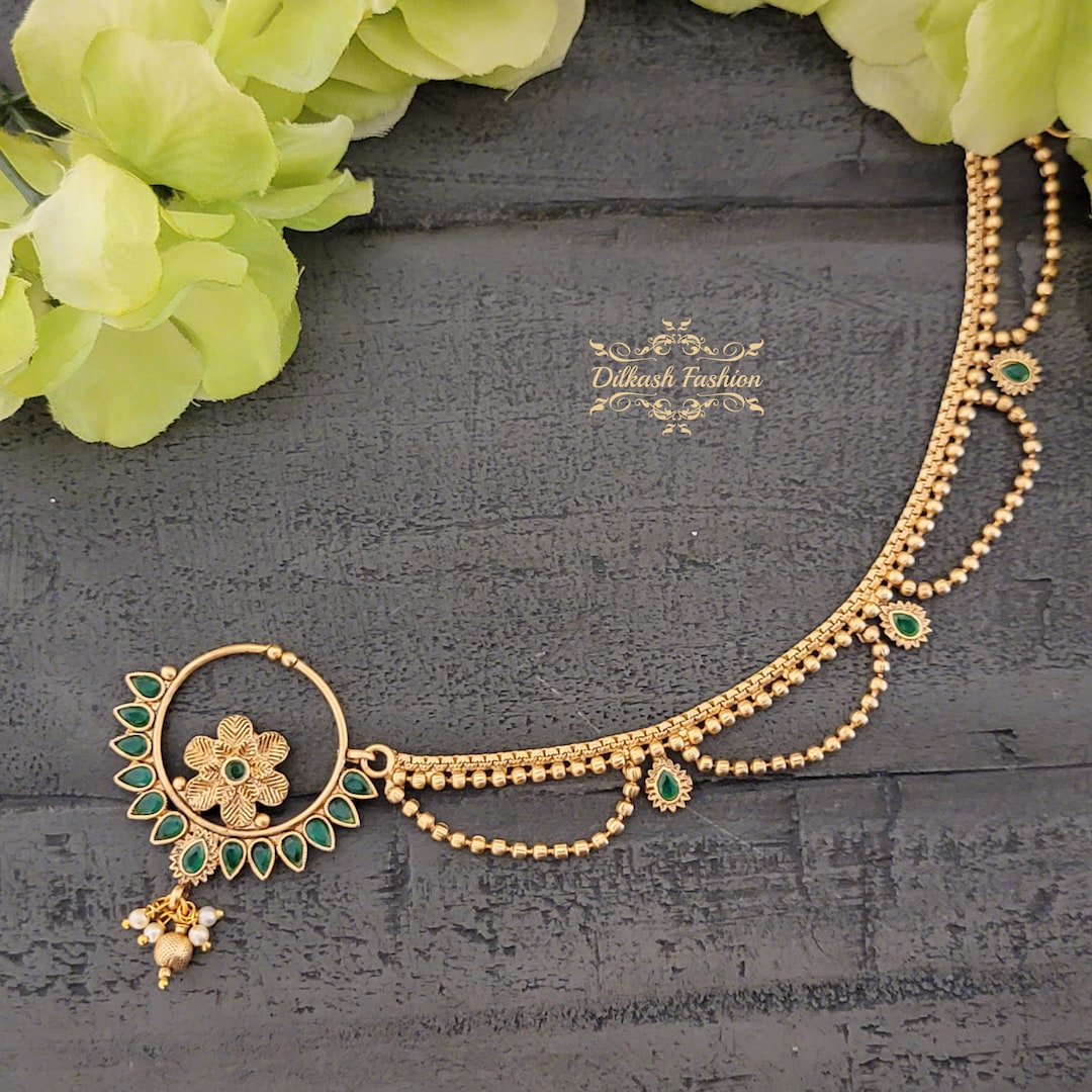 Pakistani Indian Punjabi Gold Green Nath Nose Ring Nathni Dilkash ...