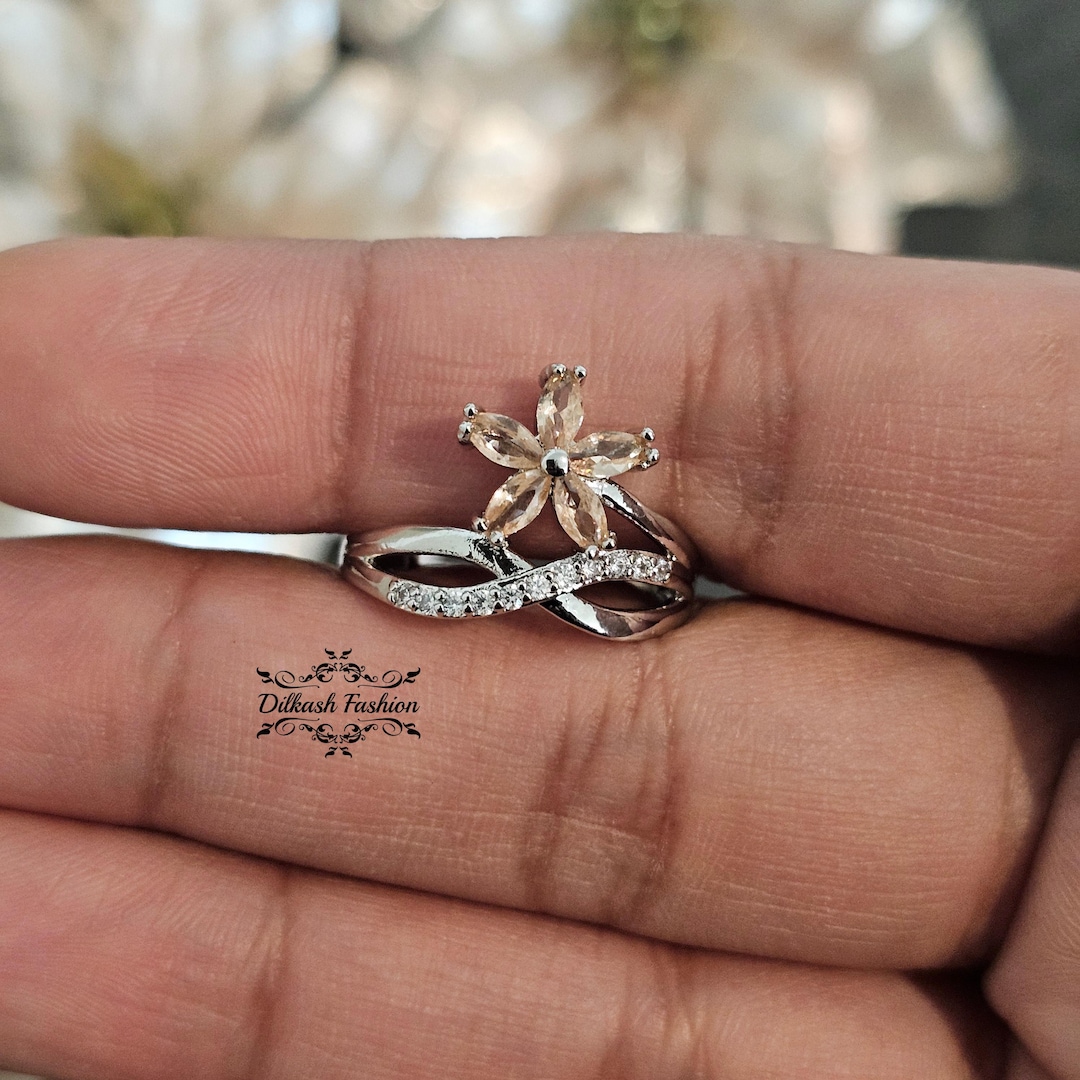 Pakistani Indian Punjabi Silver Gold Pink Crystal Stone Mona Lisa Pink Adjustable Ring Dilkash ...