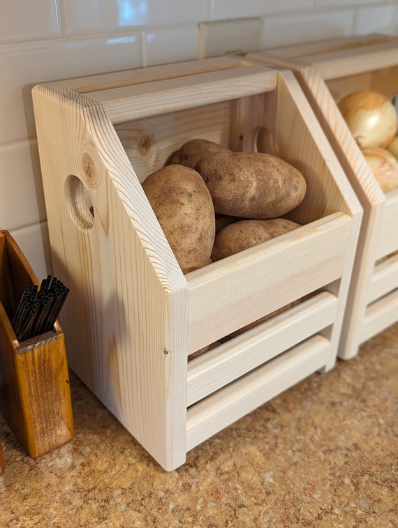 Potato And Onion Bin Wood Potato Storage Wood Box, Wooden Bread Bins,