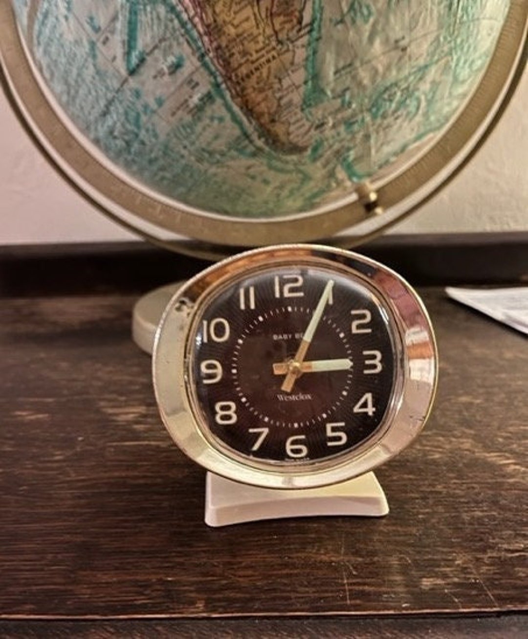 Vintage 60s Baby Ben Alarm Clock Wind up Westclox MCM Clock White Back ...