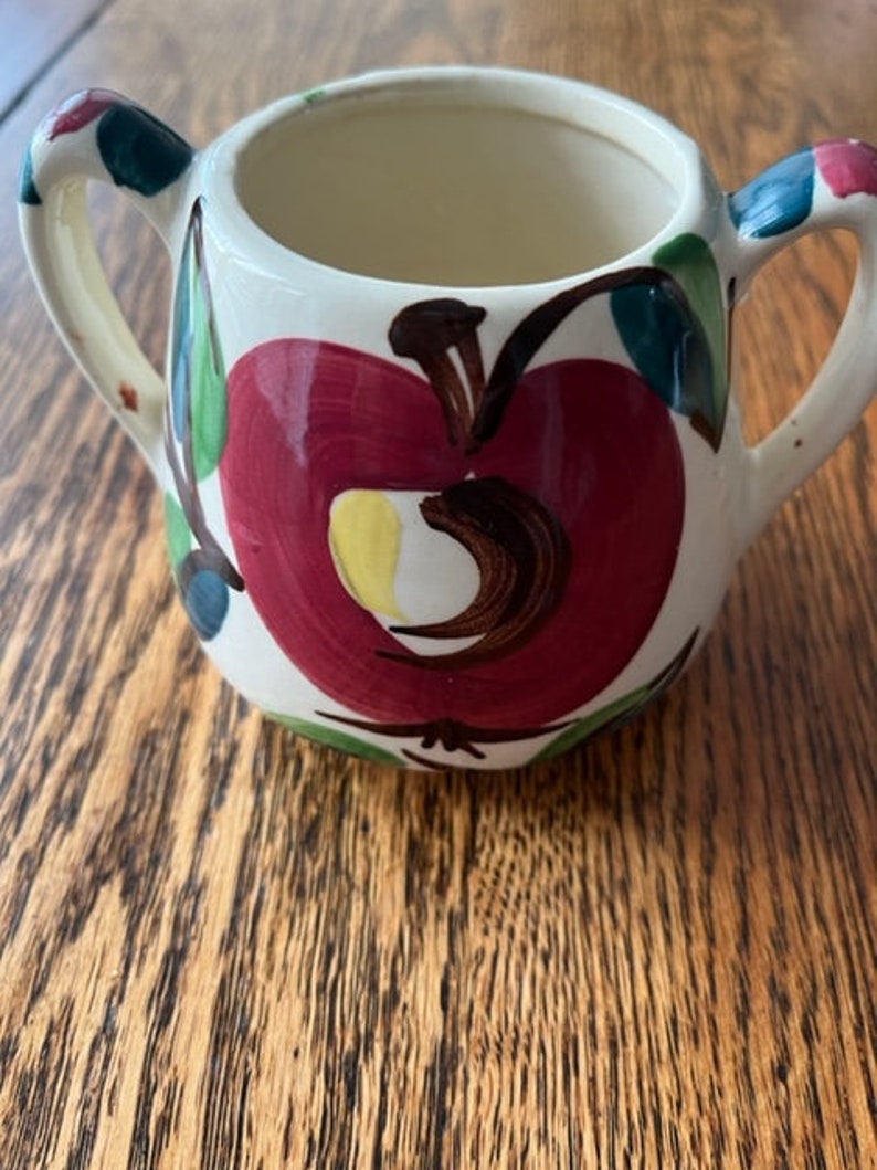 Vintage 50s Apple Design Sugar Bowl Purinton Pottery Slip Ware Ceramic ...