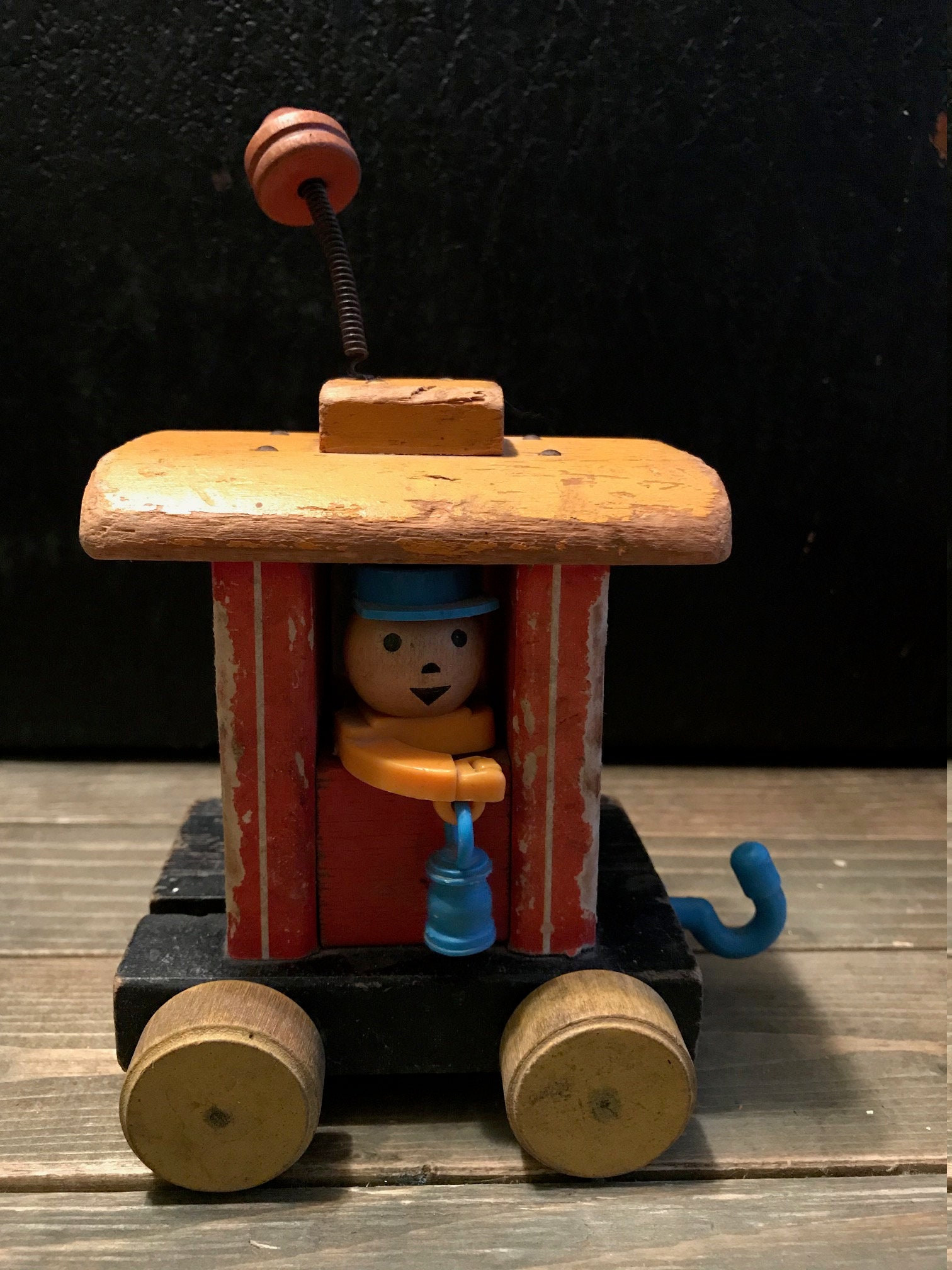 Vintage Wood Train 2 Cars Caboose With Conductor and Animal - Etsy