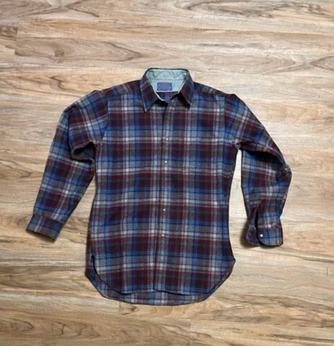 Vintage Men's Pendleton Virgin Wool Blue, Maroon Red and Gray Plaid ...
