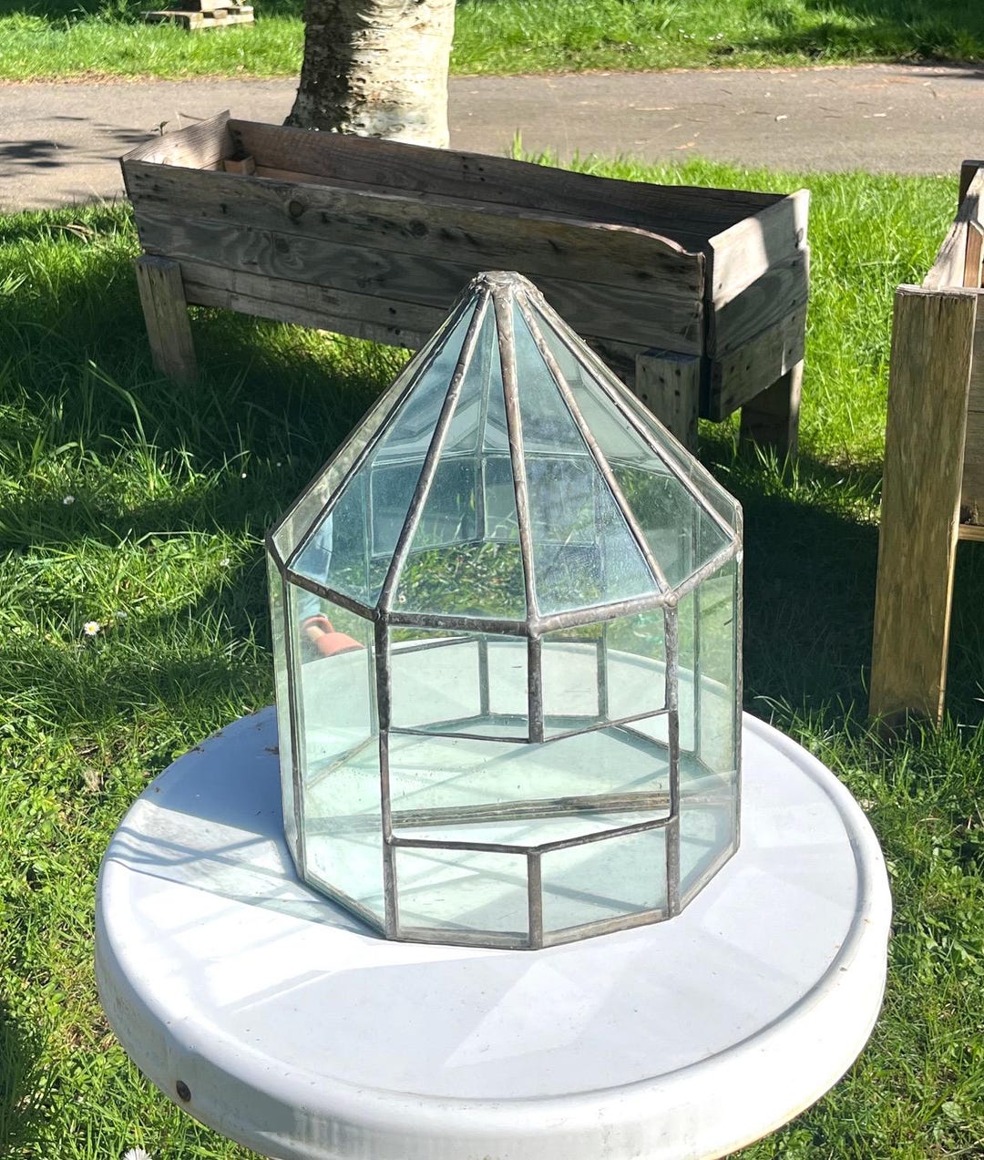 Vintage Antique Glass & Metal Terrarium Geometric Shape Plant Container ...