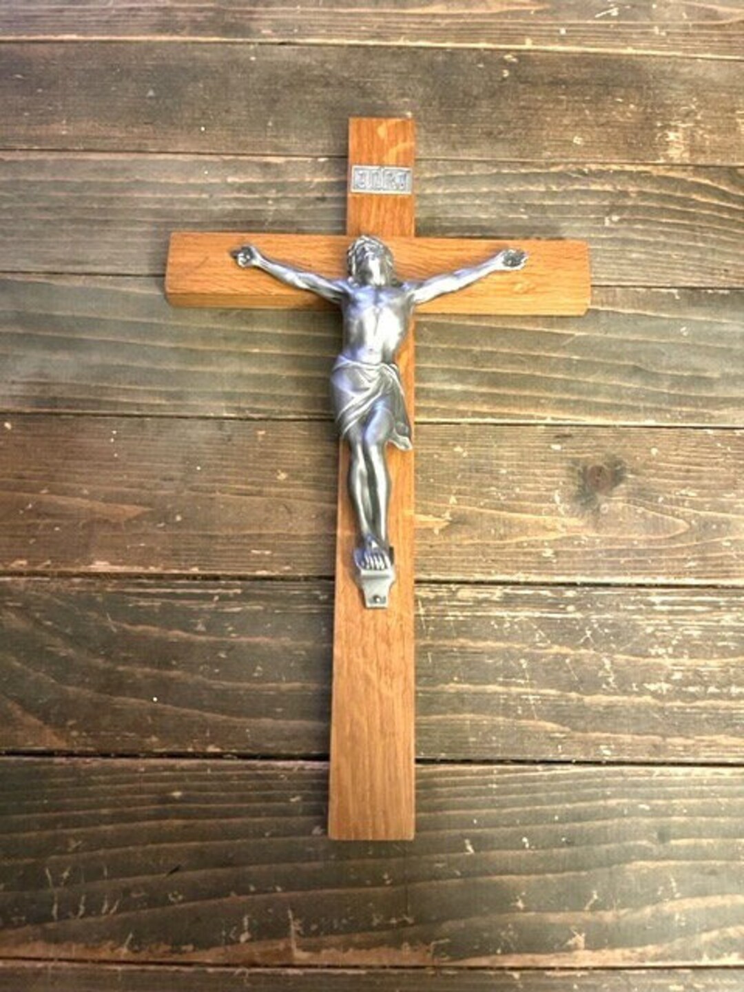 Vintage 60s Wood Crucifix With Metal Jesus Religious Catholic Cross ...