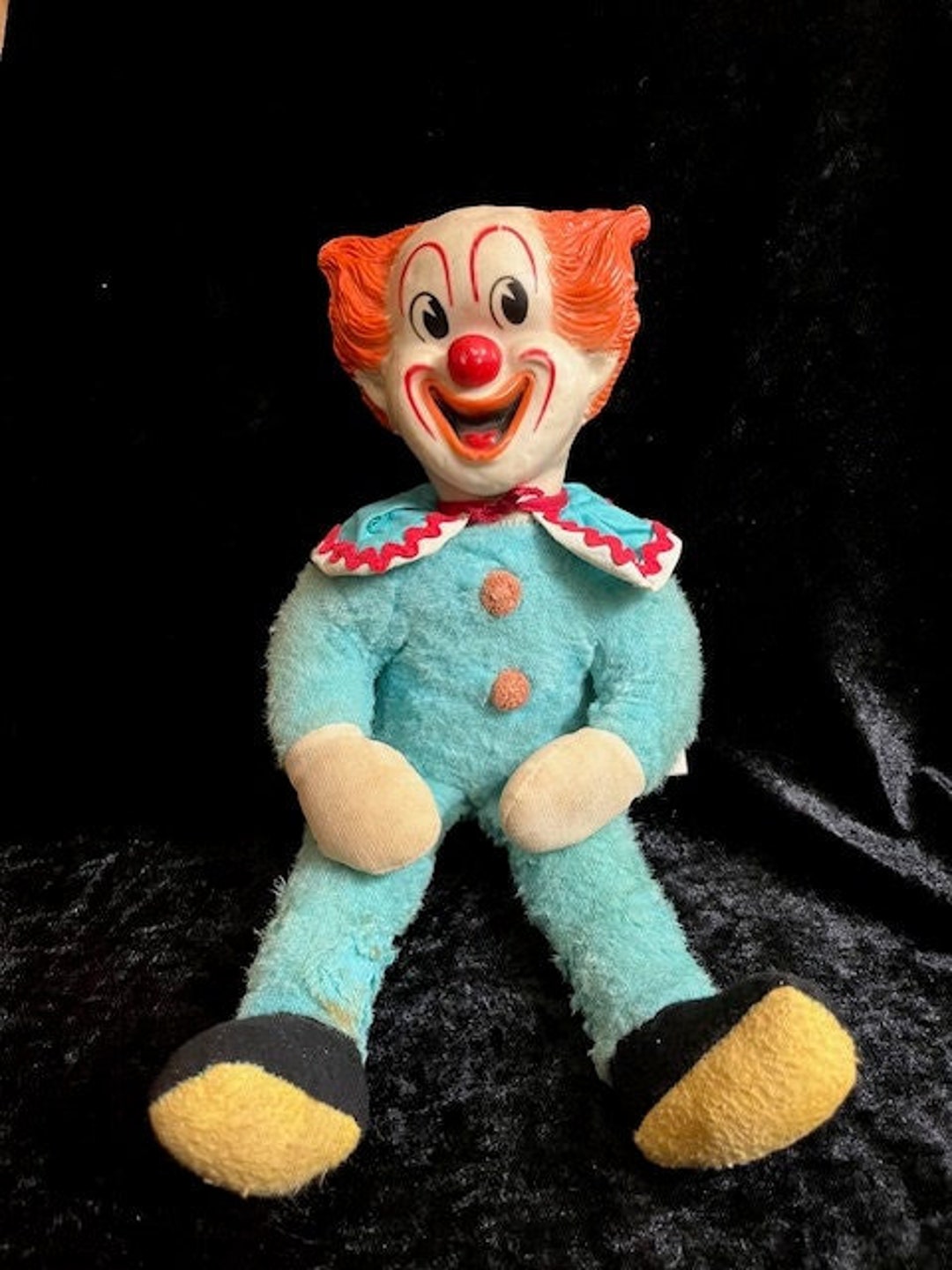 Vintage 60s Bozo the Clown Knickerbocker Rubber Face Blue Plush Toy 14 ...