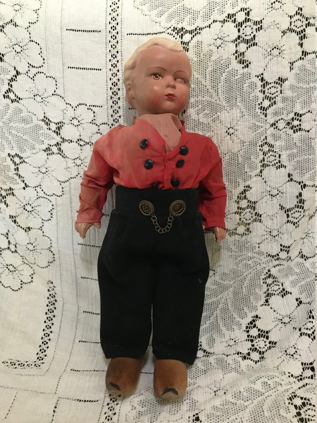Vintage 30s Wooden Mechanical Dutch Doll Head Turns as Feet Move ...