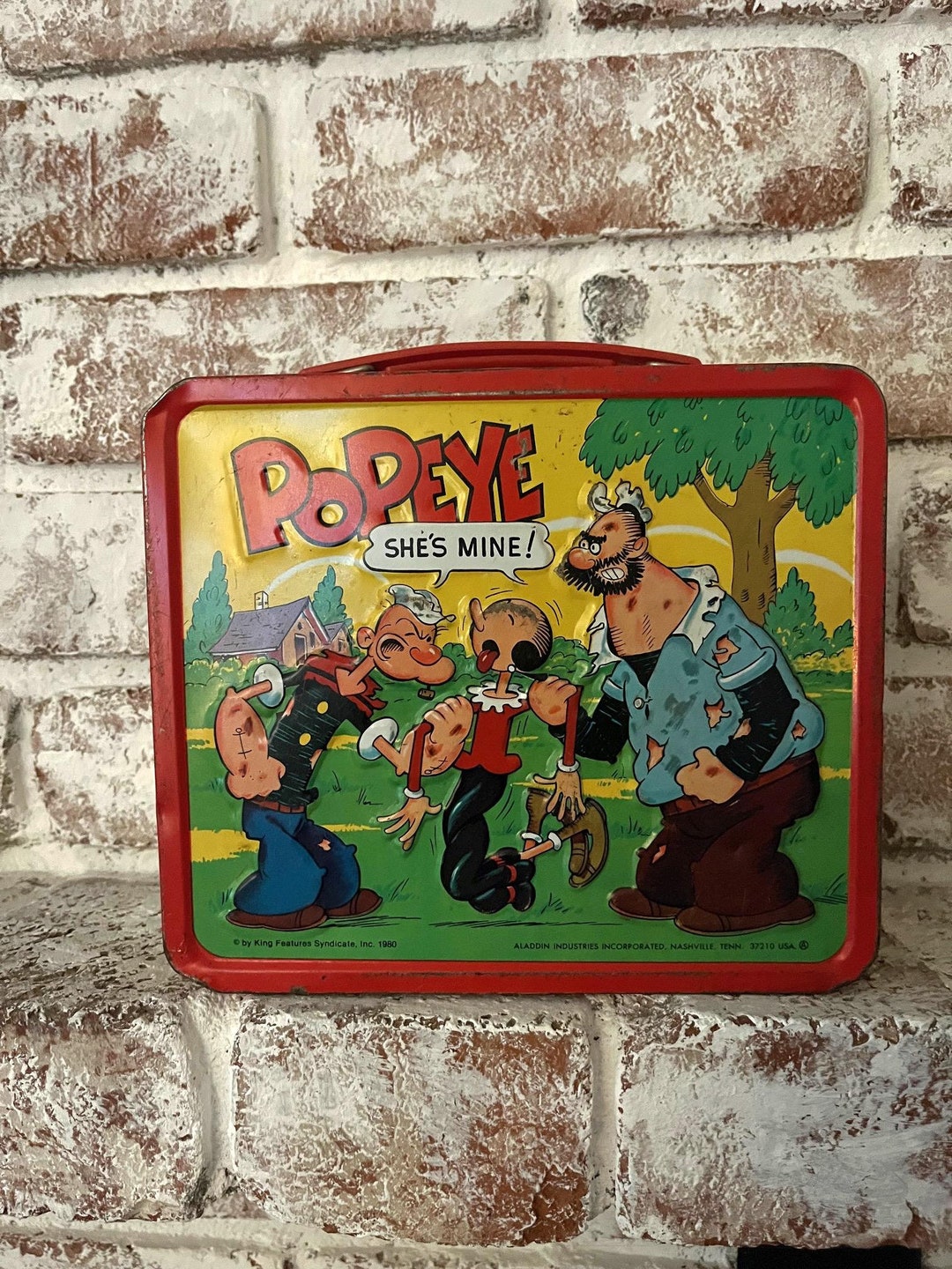 Vintage 80s Popeye Aladdin Metal Lunchbox Popeye, Brutus, Olive Oil Etc ...