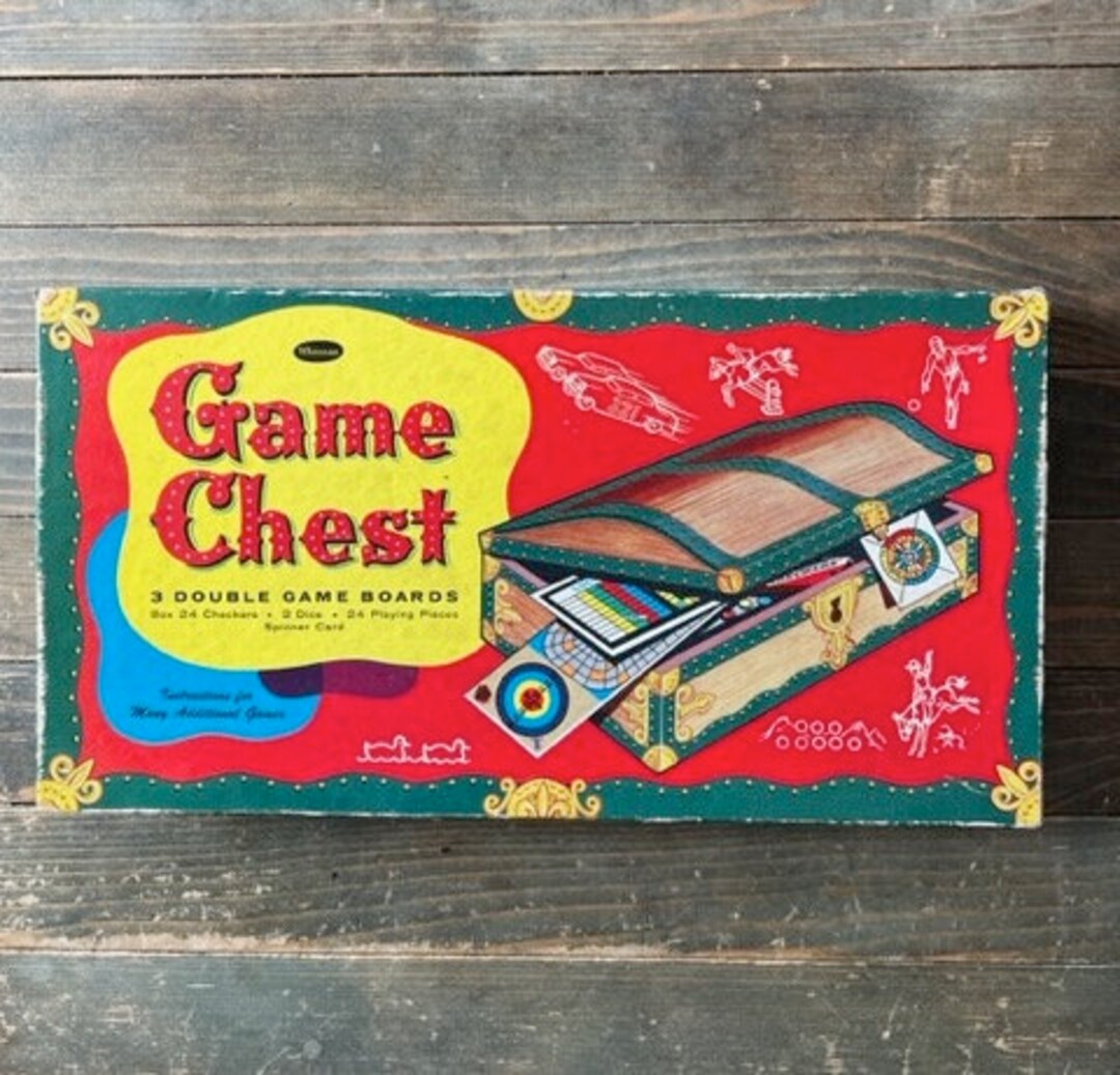 Vintage 50s Game Chest Game Board Box With 3 Double Sided Game Boards ...