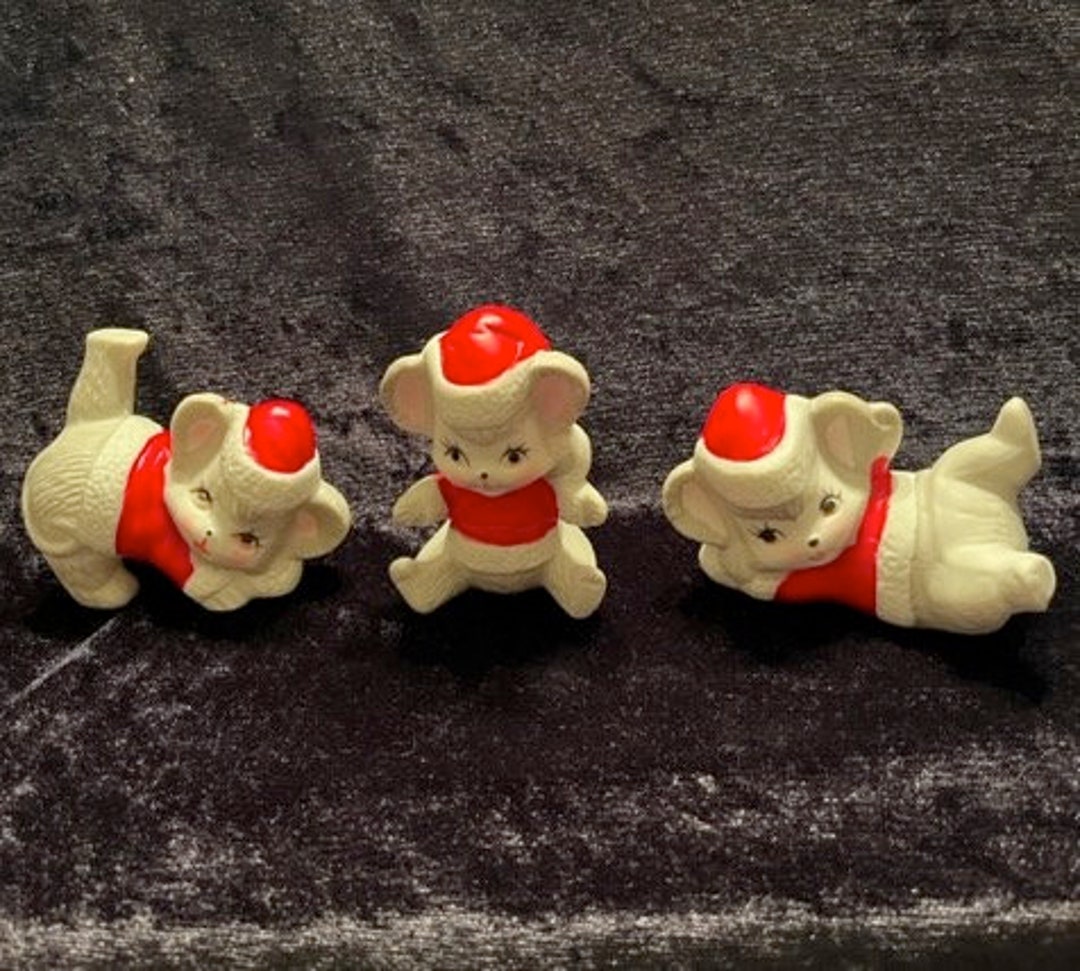 Vintage 80s Ceramic Christmas Mice Figurines Set of 3 Dressed in Red ...