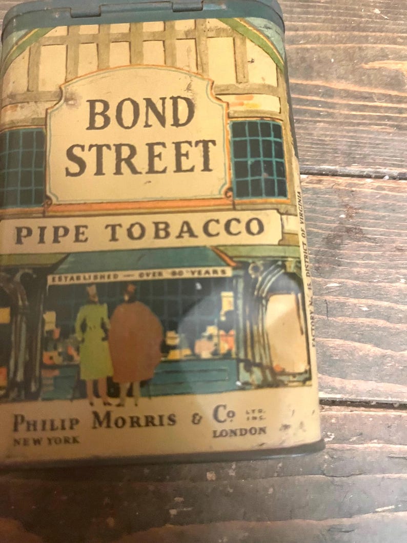 Vintage 30s Bond Street Pipe Tobacco Tin Box Green Metal Case Philip ...