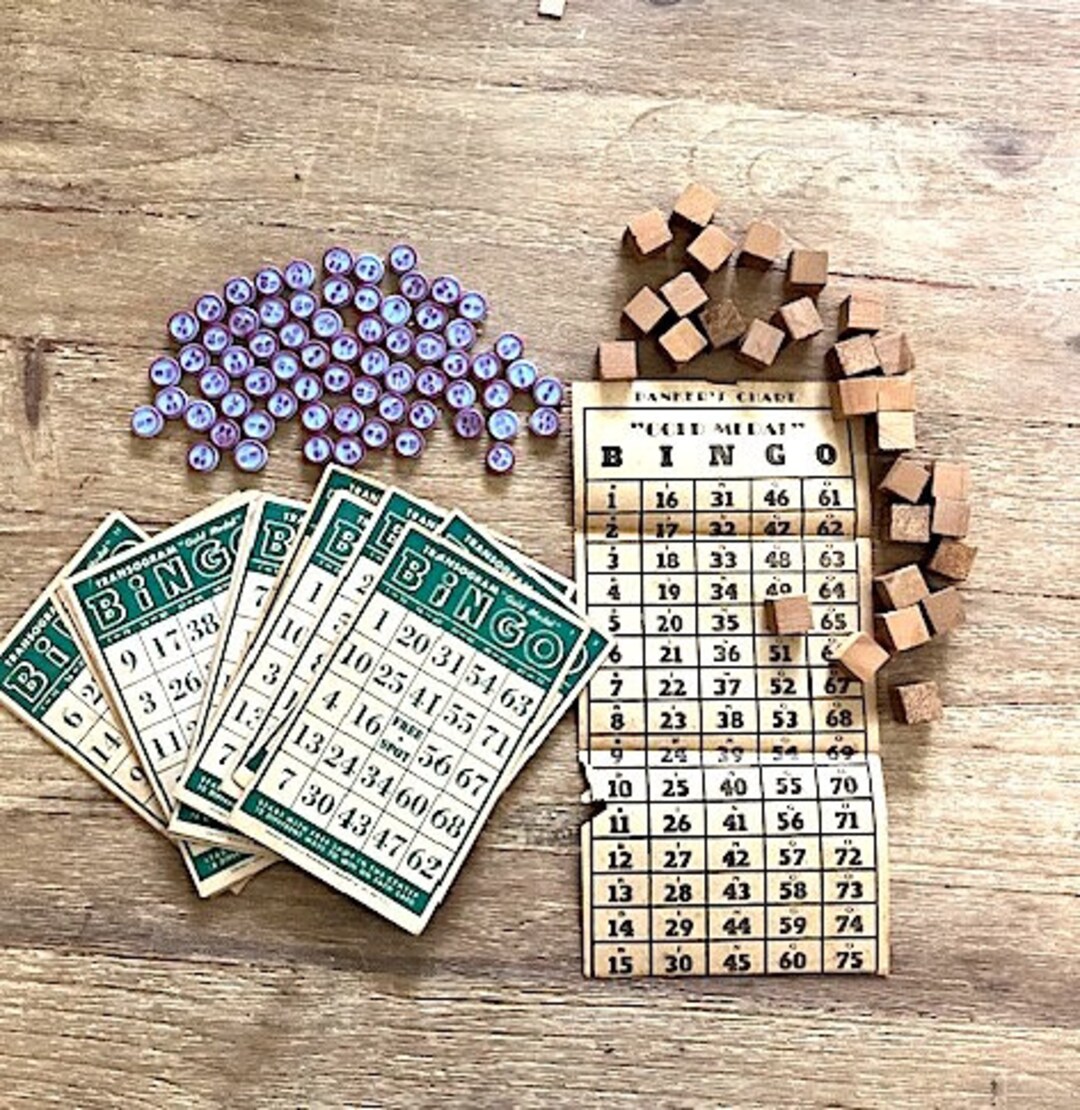 Vintage 50s Bingo Set; Cards, Rules, Markers, Numbers and Recording ...