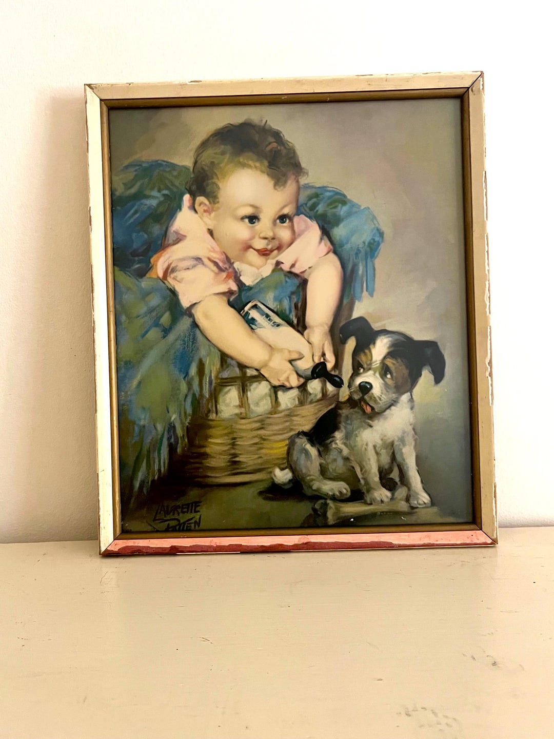 Vintage 30s Print of Laurette Patten 'everybody Likes It' Baby & Puppy ...
