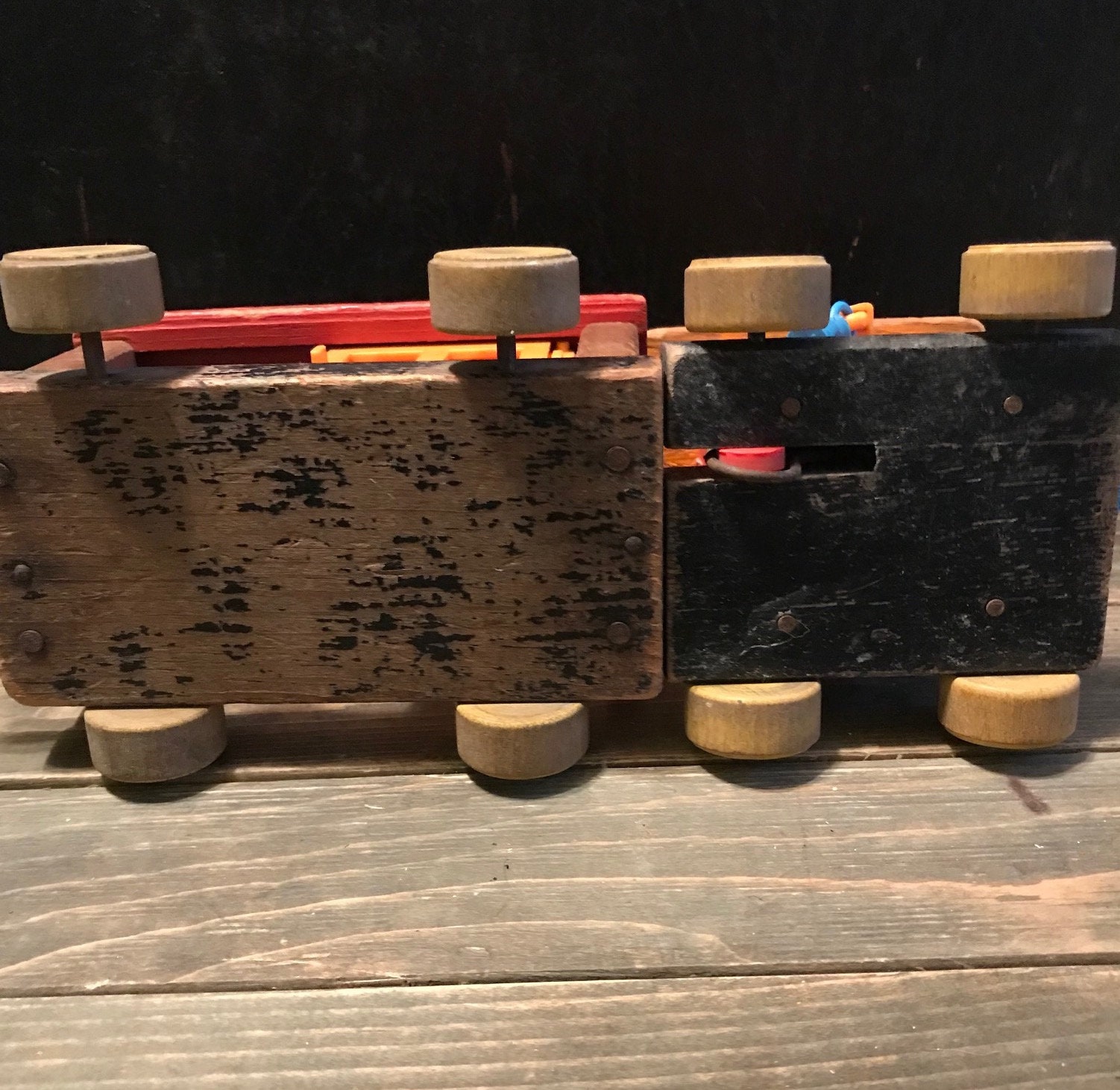 Vintage Wood Train 2 Cars Caboose With Conductor and Animal | Etsy