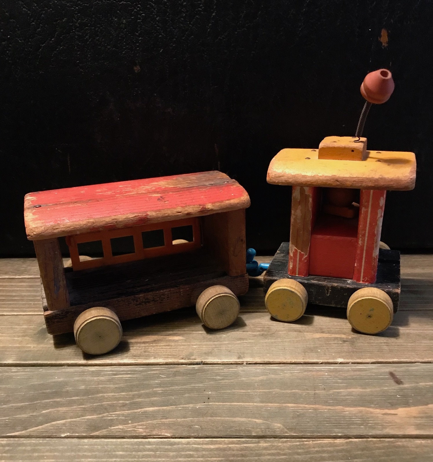Vintage Wood Train 2 Cars Caboose With Conductor and Animal | Etsy