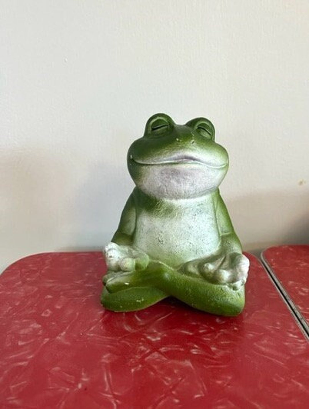 Vintage Cement Frog Sitting in Yoga Position Green Toad Meditating BOHO ...
