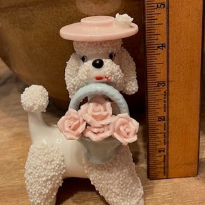 Vintage 50s Poodle White and Pink Spaghetti Ceramic Figurine Pink ...
