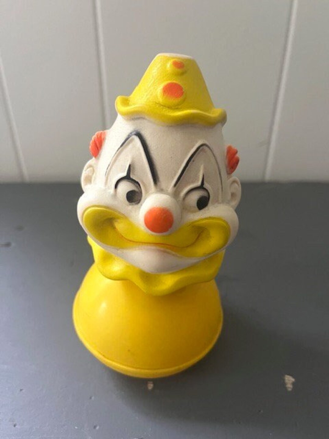 Vintage 70s Roly Poly Clown Yellow With White Soft Rubber Squeaker Head ...
