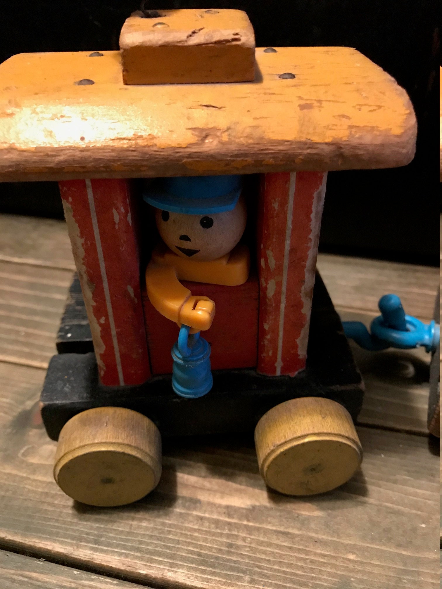 Vintage Wood Train 2 Cars Caboose With Conductor and Animal - Etsy