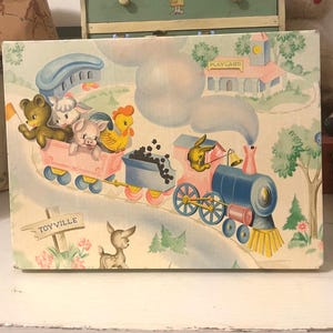 Vintage 50s Toyville Playland Child Toy Case Train With Anthropomorphic ...