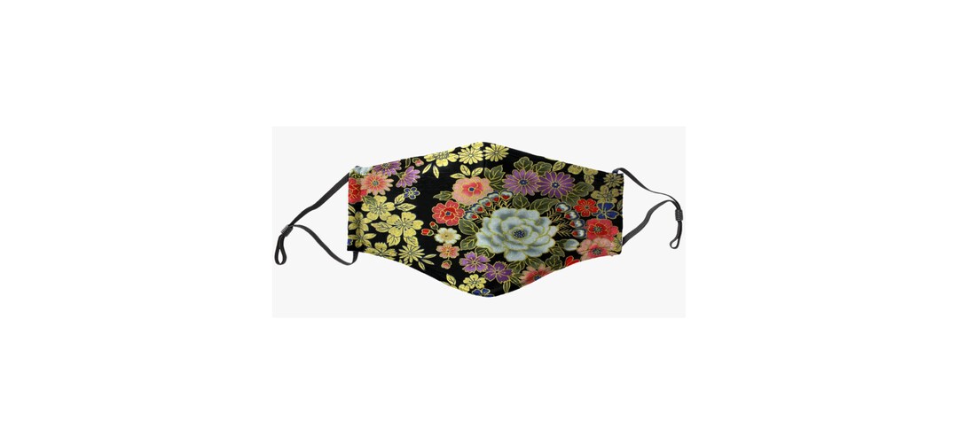 Black Flower Pattern Face Mask W/free Red Mask - Etsy