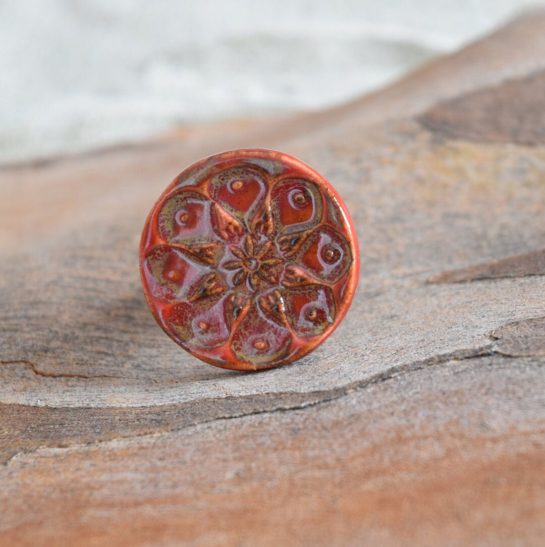 Red Ceramic Ring, Boho Chic Ring, Flower Ceramic Ring, Unique Clay Ring ...