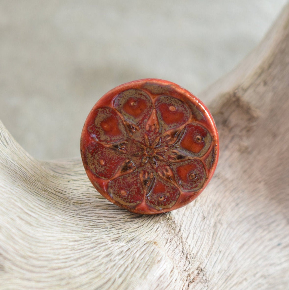 Red Ceramic Ring, Boho Chic Ring, Flower Ceramic Ring, Unique Clay Ring ...