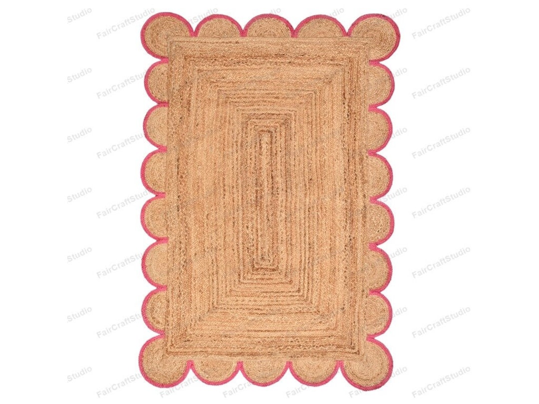 Hot Pink Rug Jute Rugs 8x10 Scallop Rug Scalloped Jute Rug Braided Rugs ...