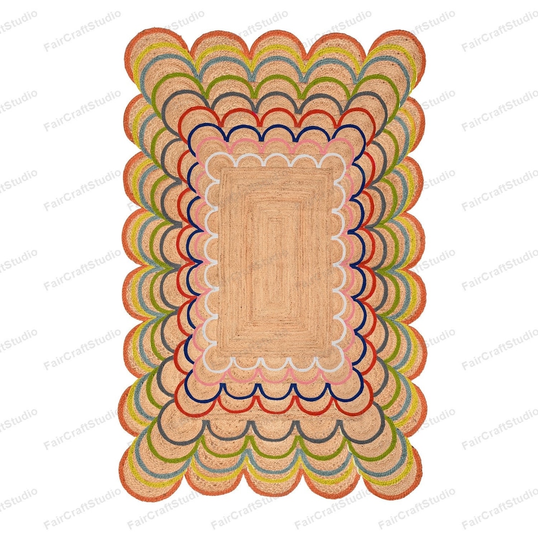 Jute Rug Scallop Jute Rug Natural Jute Rug Jute Scalloped Rug, Jute Rug ...