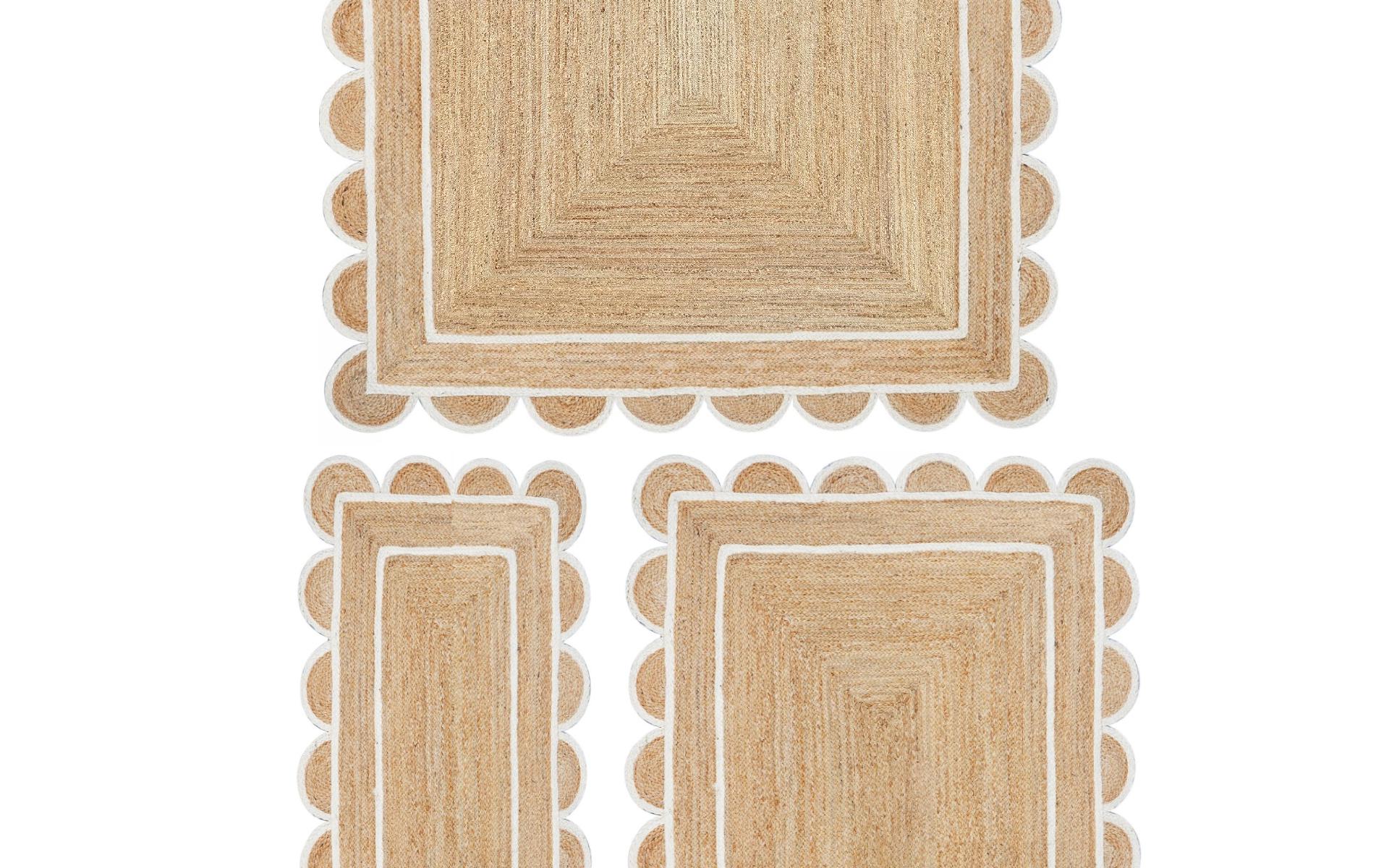 Square Scalloped Jute Rug, Square Jute Rug, White Scalloped Edge Rug ...