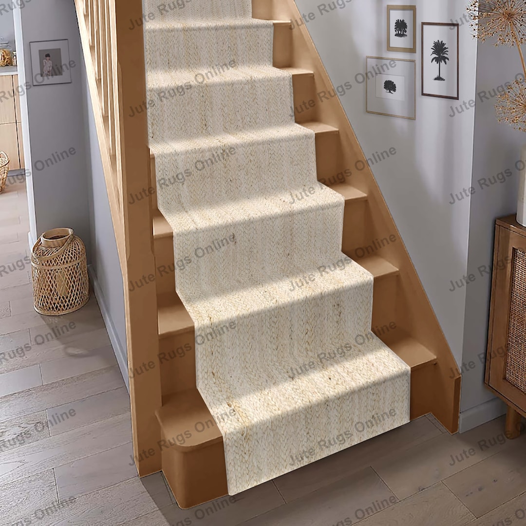 White / Ivory Jute Stairs Runner Stair Treads Rug Carpet Step Rugs ...