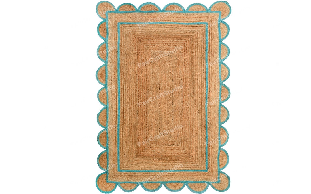 Blue Jute Rug Scalloped Jute Rug Scallop Edge Rug Braided Rug Jute ...