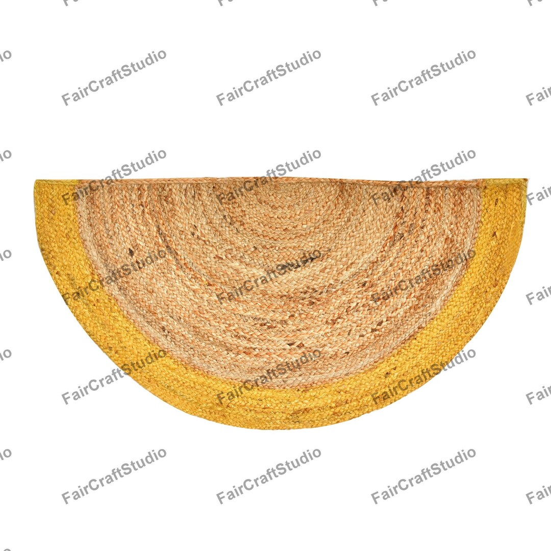 Yellow Jute Half Circle Rug Front Porch Mat, Half Moon Entrance Door ...