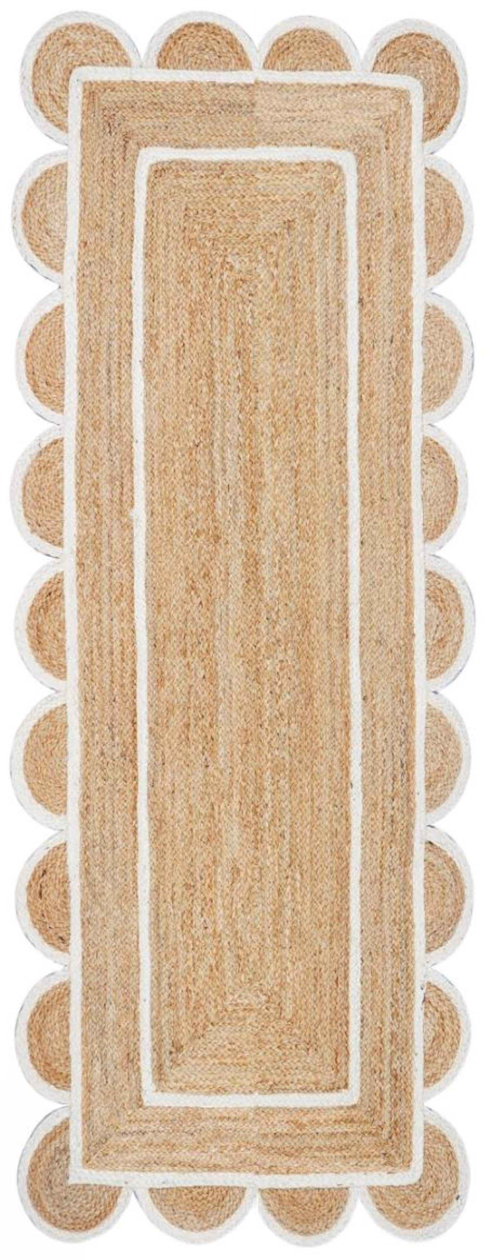 Square Scalloped Jute Rug, Square Jute Rug, White Scalloped Edge Rug ...