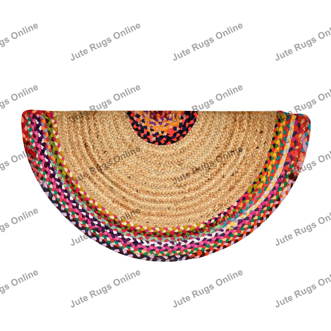 Multi Chindi and Jute Doormat Half Circle Mat Half Moon Mat Minimalist ...