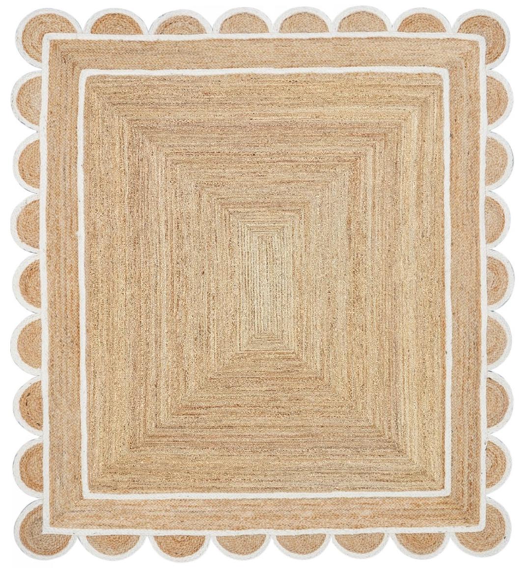 Square Scalloped Jute Rug, Square Jute Rug, White Scalloped Edge Rug ...