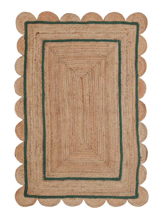 Home & Living Light Green Jute Scallop Boho Decor Handmade Rug ...