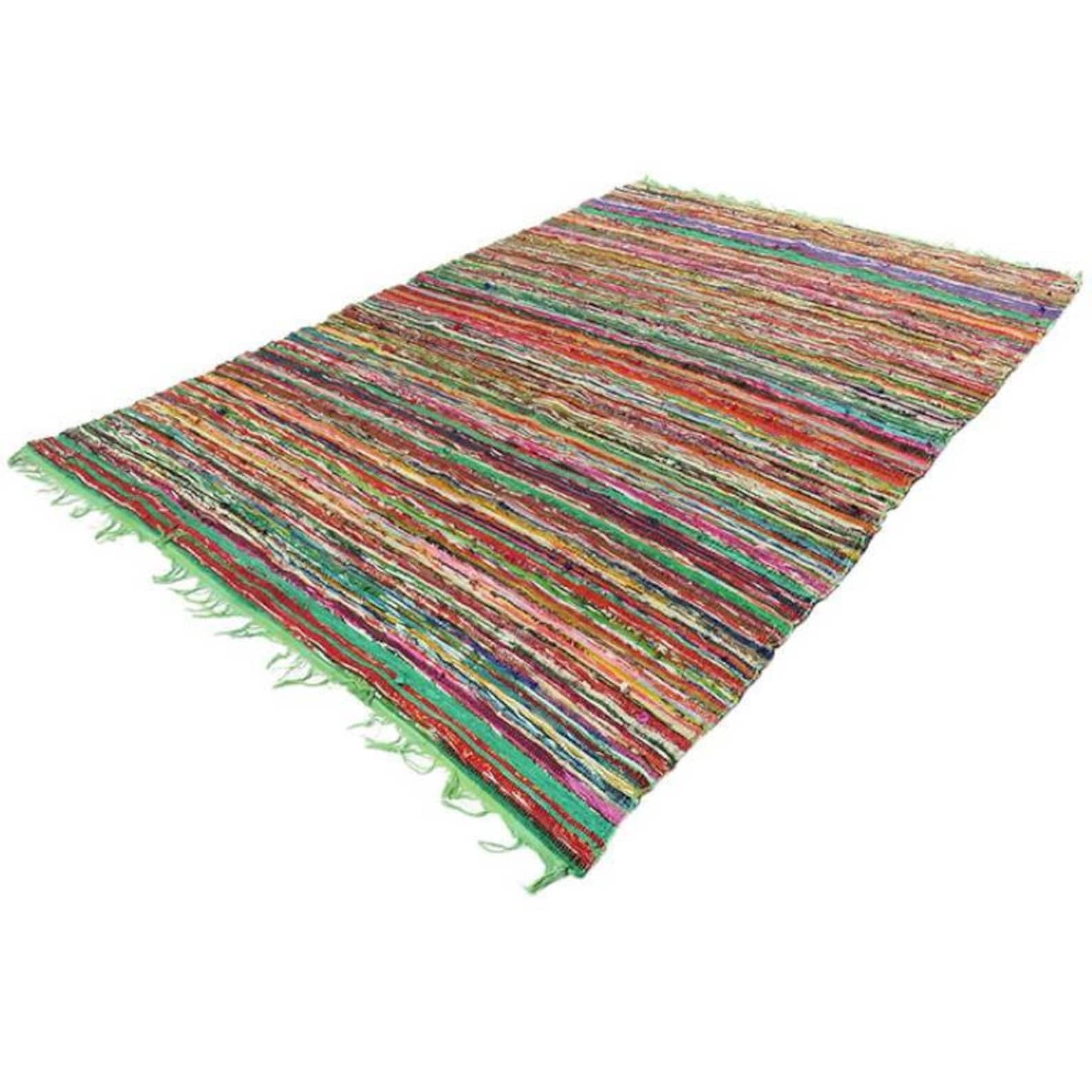 Green Handmade Chindi Rug Hand Woven Recycled Fabric Multi | Etsy