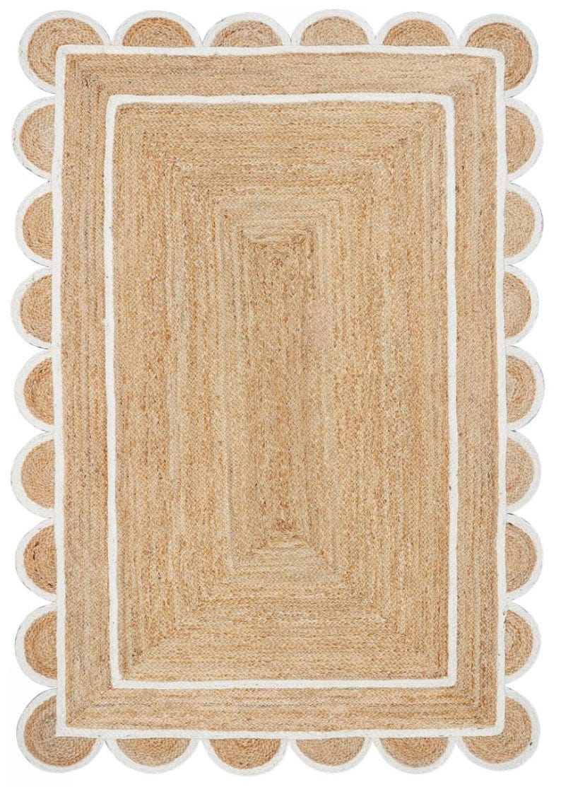 Square Scalloped Jute Rug, Square Jute Rug, White Scalloped Edge Rug ...