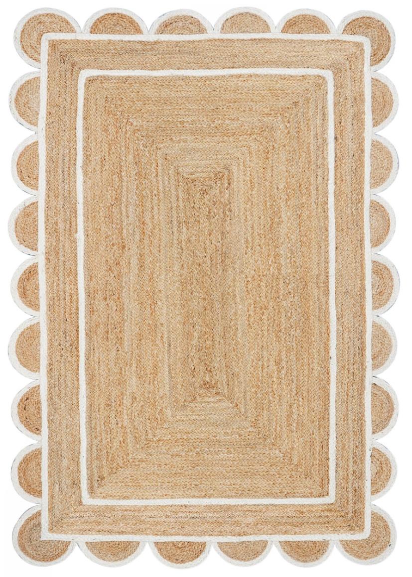 Square Scalloped Jute Rug, Square Jute Rug, White Scalloped Edge Rug ...