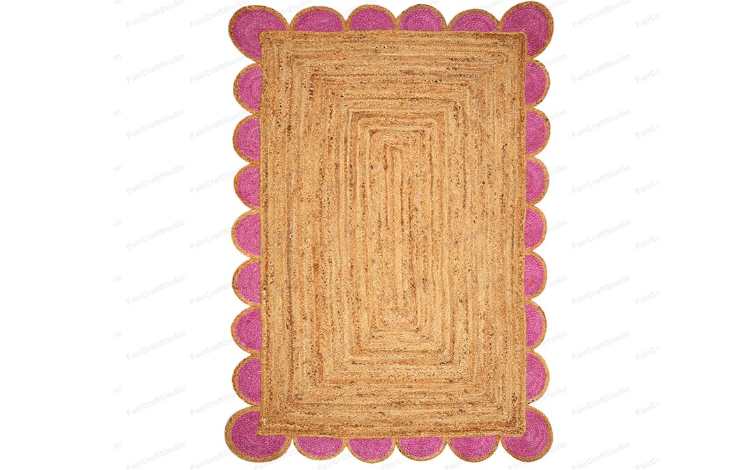 Hot Pink Rug Jute Rug Scallop Rug Braided Rug Jute Scalloped Rug ...