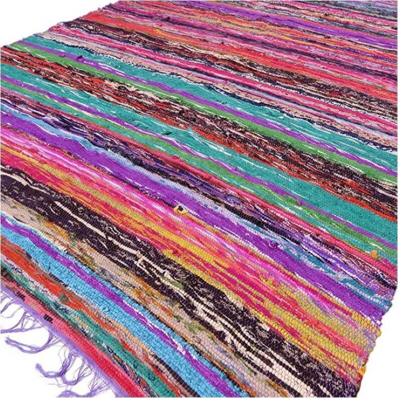 Purple Handmade Chindi Rug Hand Woven Recycled Fabric Multi | Etsy