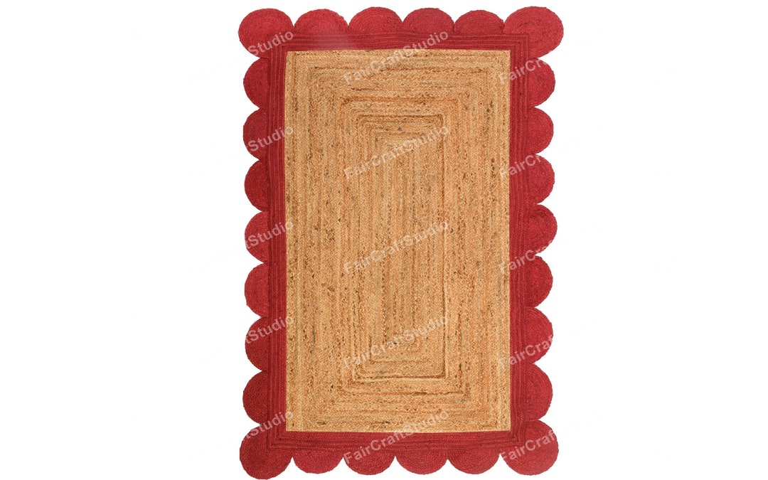 8x10 Jute Rug Red Jute Scallop Rug Scalloped Jute Rug Scalloped Rug ...
