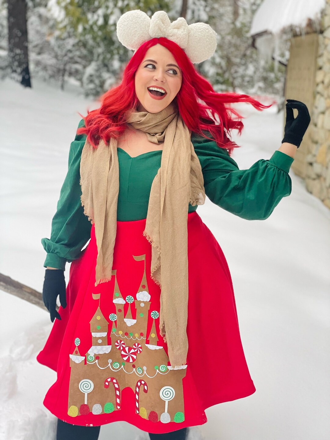 Gingerbread Castle A-line Skirt With Glitter Candy Appliqué and Pockets ...