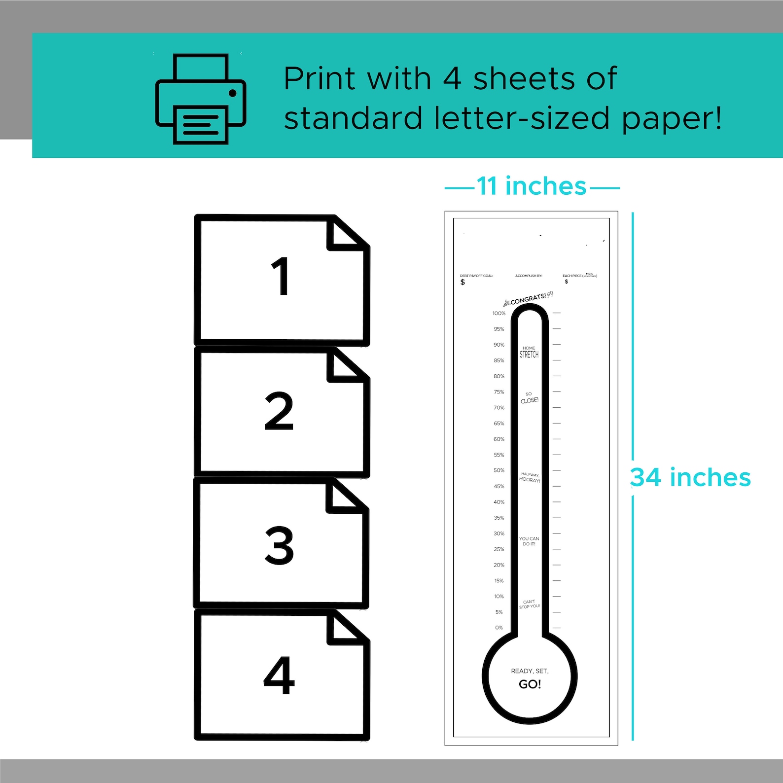 GIANT Thermometer - Printable Digital Download - Print at Home or ...
