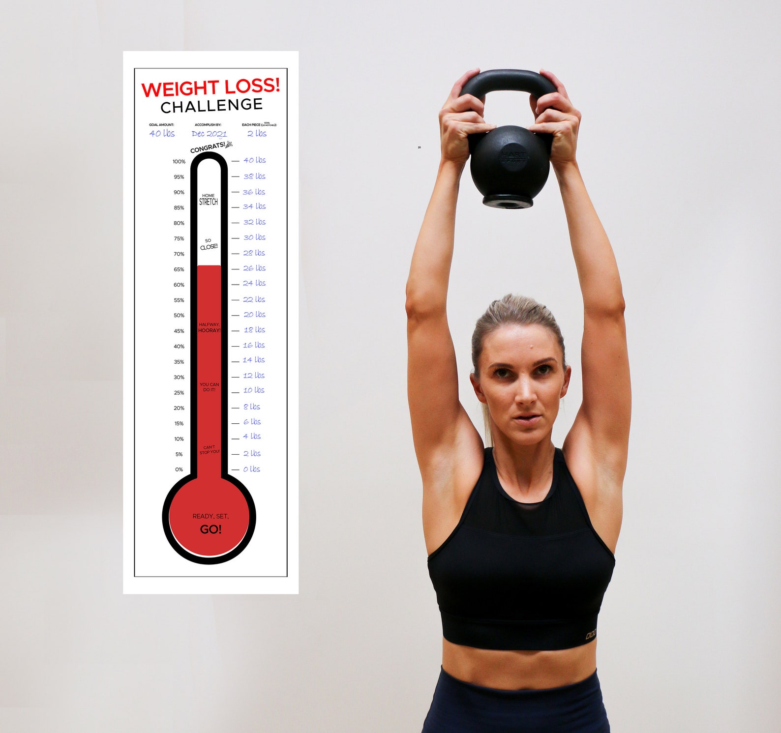 GIANT Weight Loss Goal Thermometer Printable Digital Download Poster ...