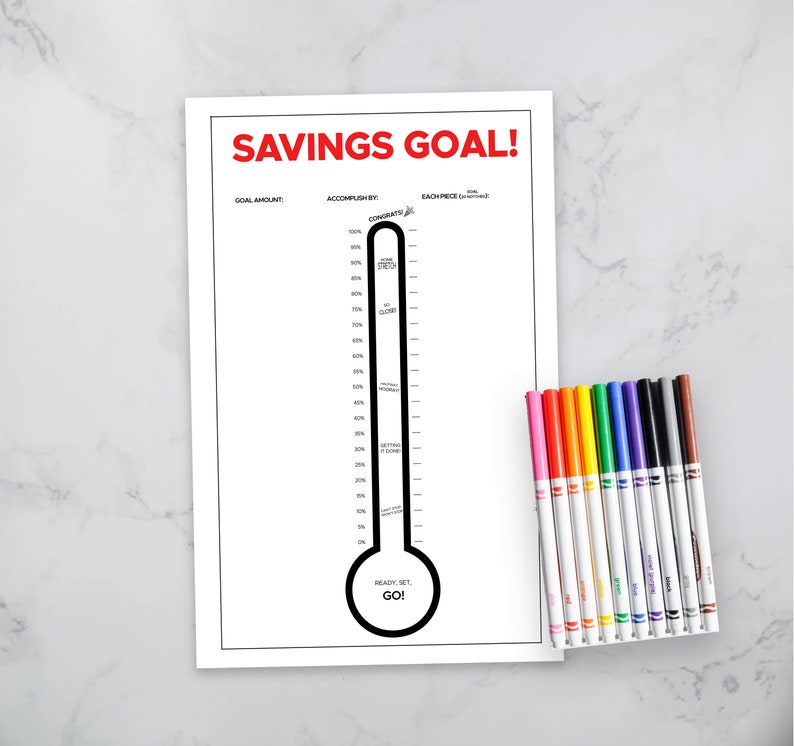Medium Poster SAVINGS Thermometer - Download & Print - Track Goal Chart ...