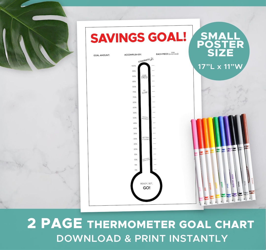 Medium Poster SAVINGS Thermometer - Download & Print - Track Goal Chart ...