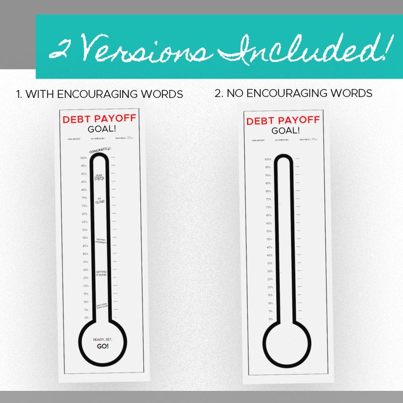 Giant DEBT PAYOFF Thermometer - Savings Goal Tracker - Printable ...
